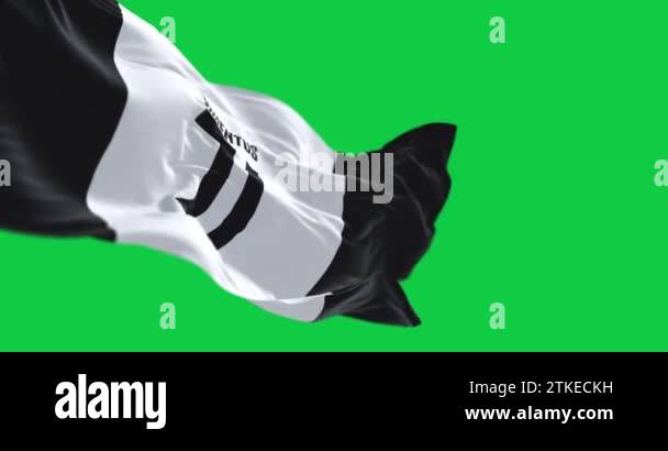 Turin, Italy, Aug 1 2023: Juventus Football Club flag waving isolated ...