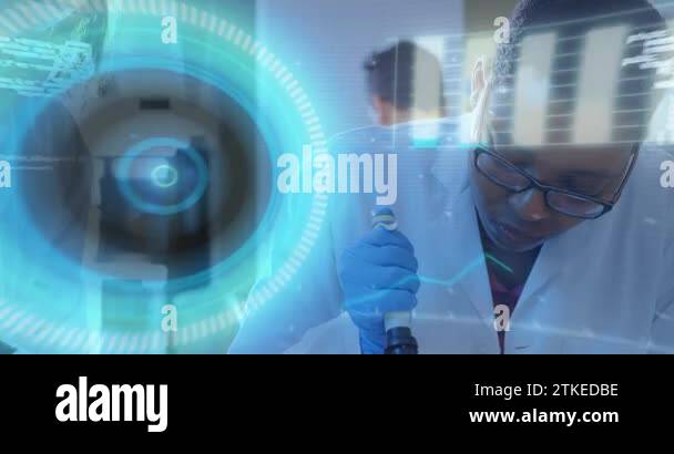 Animation of graphs, radars, map and computer language, diverse female ...