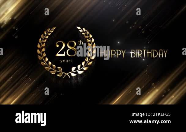 Happy 28th birthday banner with golden background and laurel wreath ...