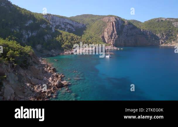 drop down drone of mountain hike cliff edge at daytime summer 2022 ...