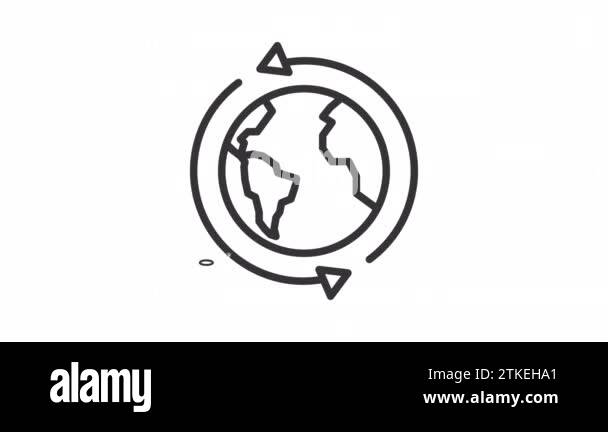 Animated world trip linear icon. Flying around world. Transportation ...