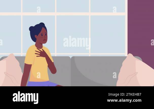 Animated death phobia illustration. Teen anxiety. Fear of dying. Girl ...