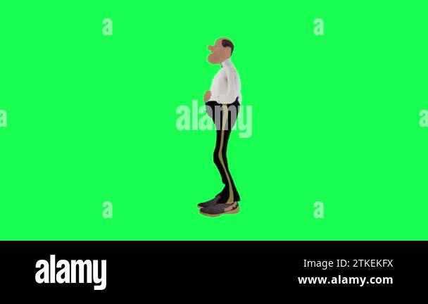 3d tall skinny bald animated man drinking alcohol right angle isolated ...