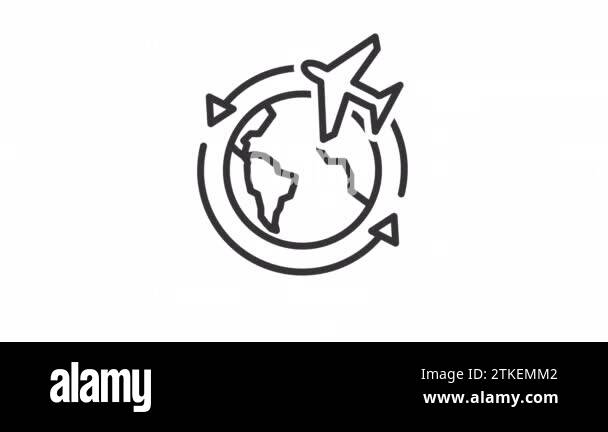 Animated globe linear icons. Online communication. World travelling ...