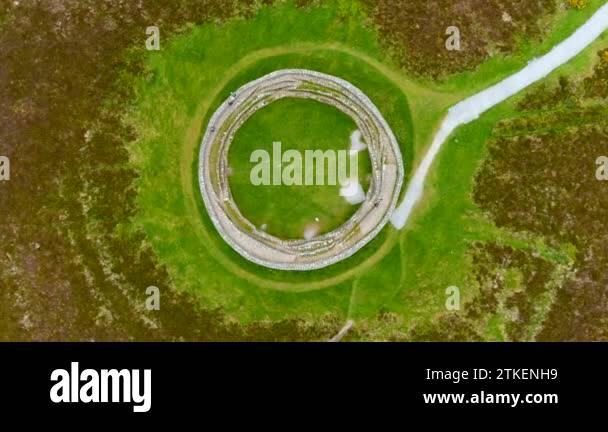 Top-down descending view of Grianan of Aileach, ancient drystone ring ...