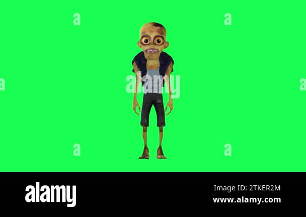 3d rendered cute zombie talking green screen front angle cartoon ...