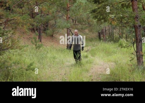 A medieval warrior with gray hair, dressed in chain mail with shoulder ...