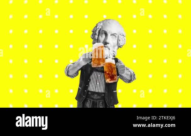Stop motion, animation. Beer holiday, party vibe. Modern art with man ...