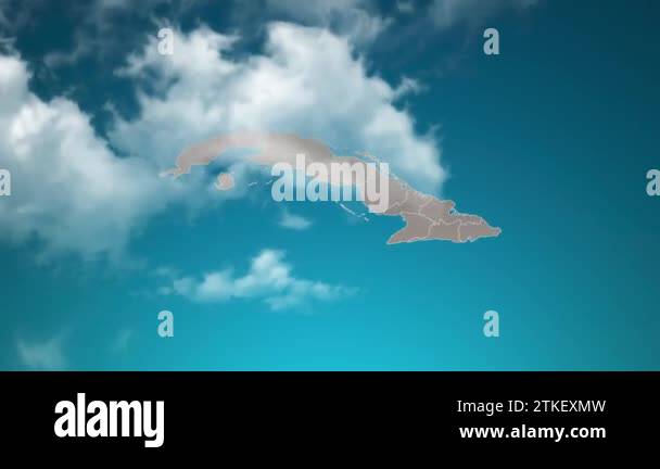 cuba country map with zoom in Realistic Clouds Fly Through. camera zoom ...