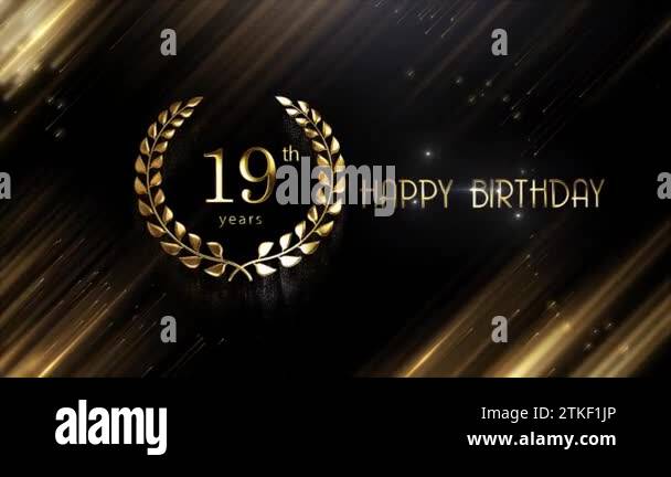 Happy 19th birthday banner with golden background and laurel wreath ...