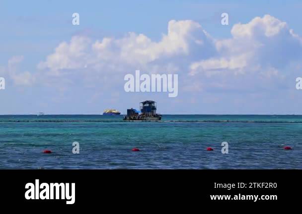 Boat yacht ship ferry jetty pier and harbor at the tropical mexican ...