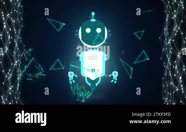 Animation of ai chatbot icon and data processing. Global artificial intelligence, connections ...