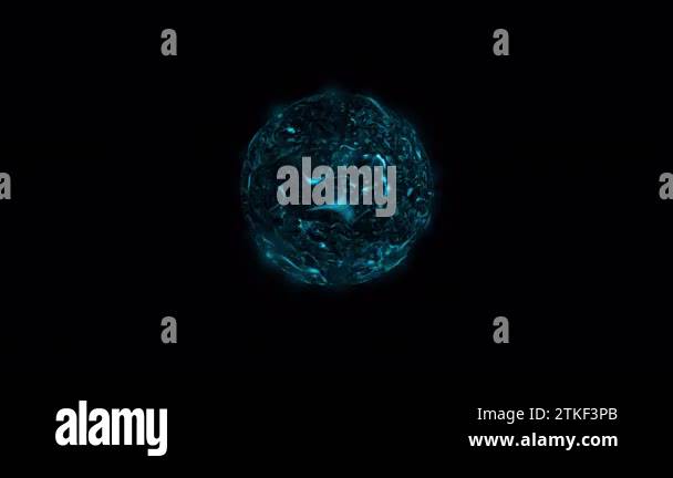 Abstract loop blue plasma energy planet sphere on black background. 4K ...