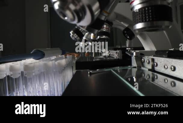 Laboratory of modern medical research with many of microscope and test ...