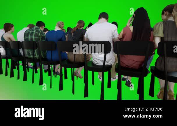 3D animation of the back view of people sitting on a chair watching a ...