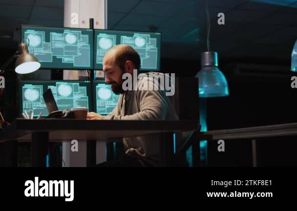 Young Man Hacking Password To Break Server Interface Using Virus To Infect Computer And Steal