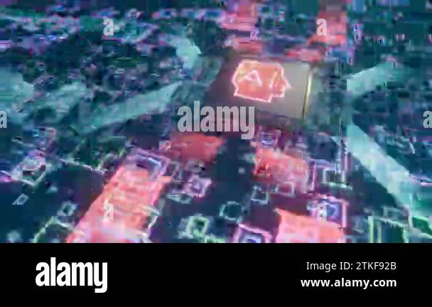 Computer Chip with Artificial Intelligence on a Circuit Board with Data Flow Visualisation, 3D ...