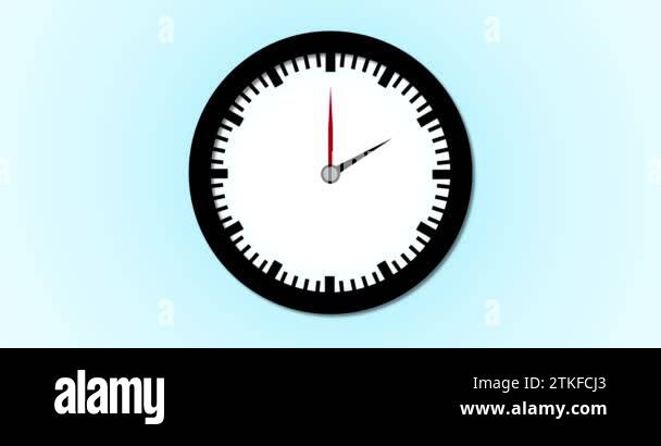 Beautiful 2d flat clock with gradient cyan background. Black and white ...
