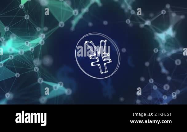 Rotating transparent Japanese yen icon. Abstract blue animated 3D ...