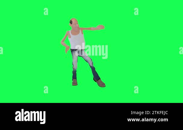 Addicted tall skinny 3d man dancing crazy right angle isolated green ...