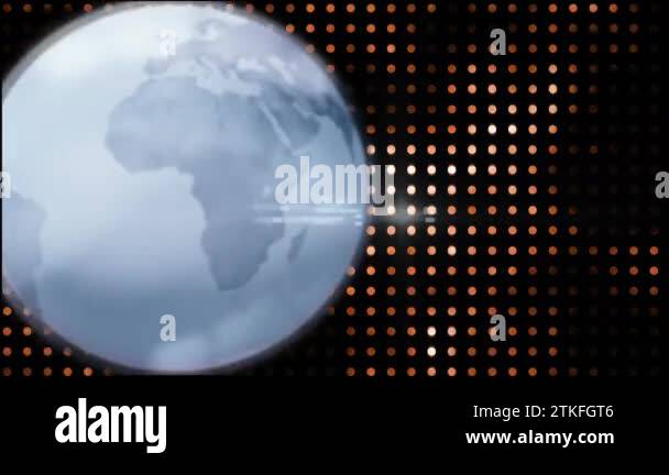 Animation of rotating globe with lens flares over circles against black background. Digitally ...