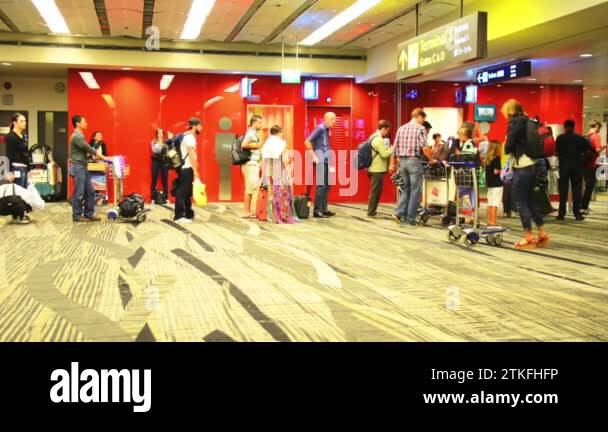 Singapore - AUGUST 5, 2014: Boarding line at Changi airport on August 5 ...