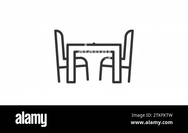 Animated dining set linear icon. Kitchen and dining room furniture ...