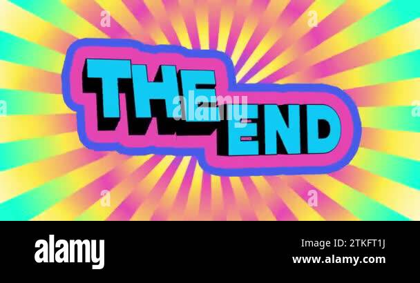 The End on colorful background. Film final credits. Bright 3D text ...