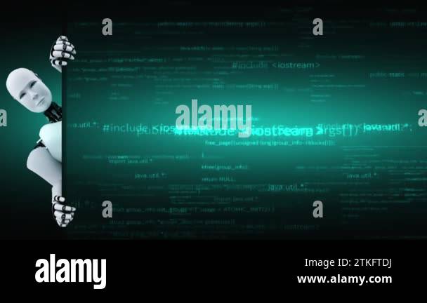 Futuristic robot artificial intelligence huminoid AI programming coding ...