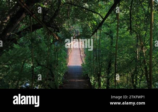 Walk along the iron bridge that hangs over the river. The iron ...