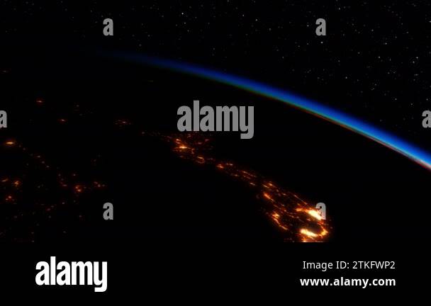 Ultra realistic sunrise over the Earth. View of planet Earth from space ...