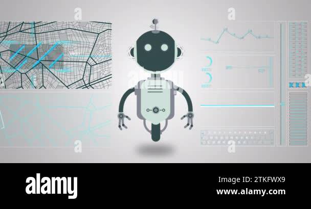 Animation of ai chatbot icon, map and data processing. Global ...
