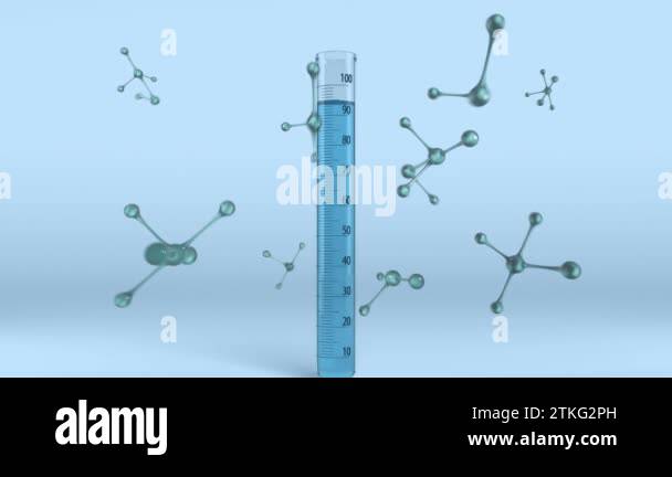 Animation of blue liquid filled in test tube and floating nucleotides ...