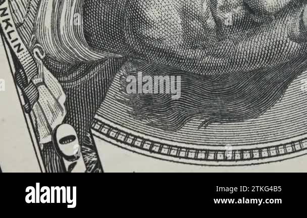 100 US dollar banknote rotate close up. Extreme macro of rotating one hundred dollar bill with ...