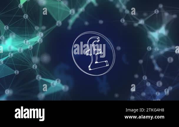 Rotating transparent pound sterling icon. Abstract blue animated 3D ...