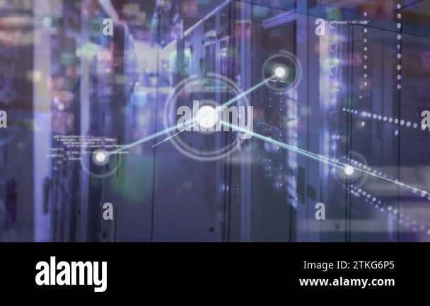 Animation Of Connected Dots And Programming Language Over Illuminated Server Room Digital