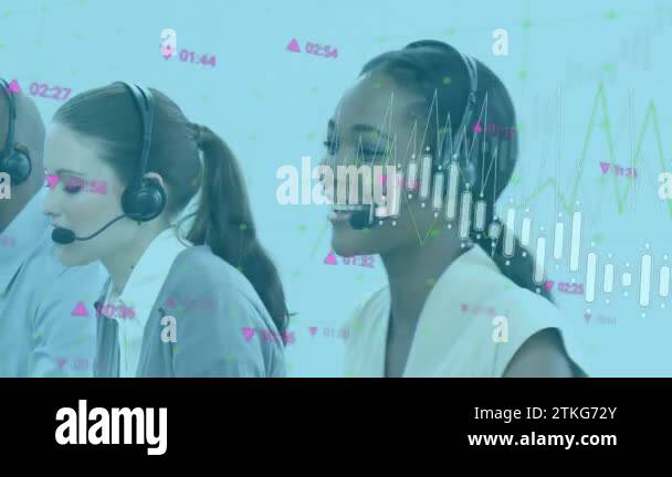 Animation of graphs, changing numbers, diverse customer service ...