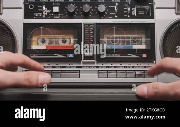 Music from a vintage boombox player. Analog sound from an old audio ...