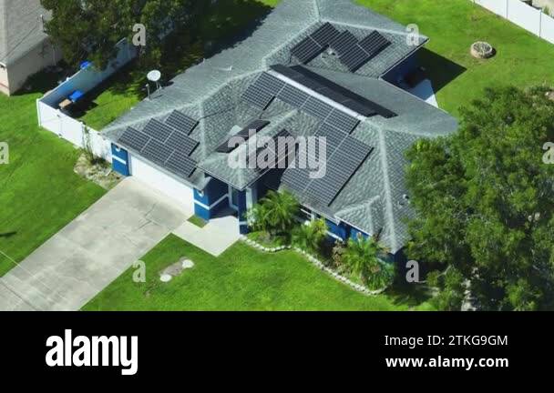 Standard american residential house with rooftop covered with solar ...