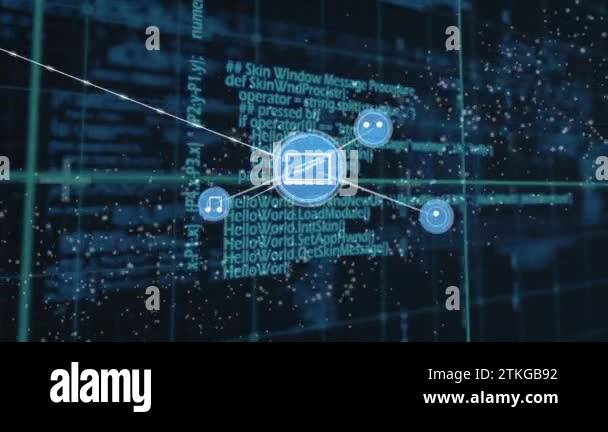 Animation of connected icons, dna helix over programming language ...