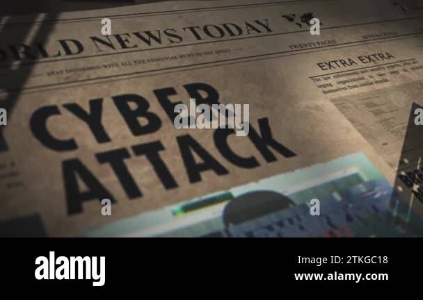 Animated old newspaper about topic of hacker attacks and cyber crime ...