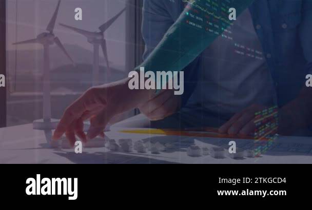 Animation of trading boards, caucasian engineers sharing ideas on 3d ...