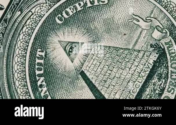 Mason sign symbol of the all-seeing eye sign rotates on a one dollar ...