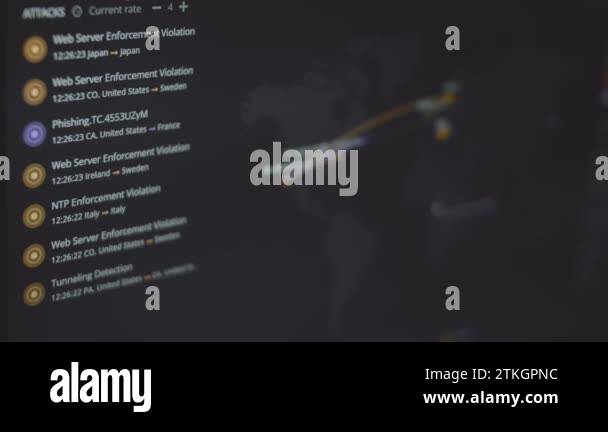 Global cyber attack with world map on computer screen. Internet network ...