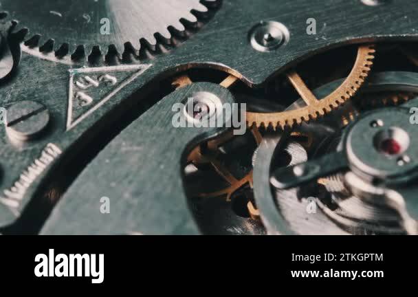 Mechanism of vintage stopwatch close-up. Round clock watch mechanism ...