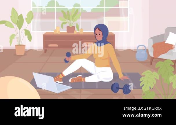 Animated weight loss training. Lady doing exercise with dumbbells ...