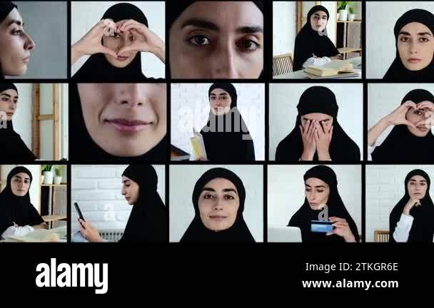 Video montage in a collage with a model of Arabic appearance in a ...