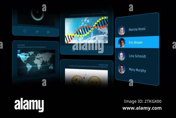 Animation of interface with social media posts and people profiles on ...
