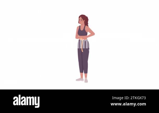 Animated lady measuring waist. Body measurements. Full body flat person ...