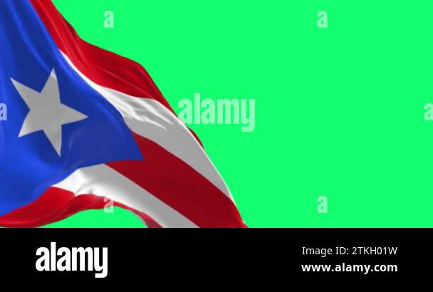 Puerto Rico flag waving isolated on green screen. Caribbean island and ...